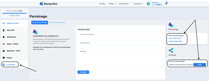 Où trouver mon code de parrainage